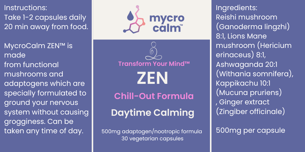 Zen Daytime Calming Capsules (30ct) Adaptogen & Functional Mushroom fo ...